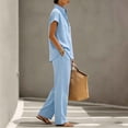 SOOMLON Linen Outfits for Ladies Plus Size Collared Cap Sleeve Button ...