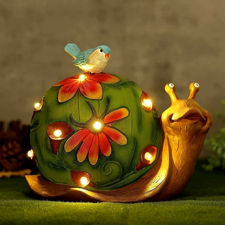 Solar Garden Statue Snail Figurine,Resin Snail Statue with Solar Led ...