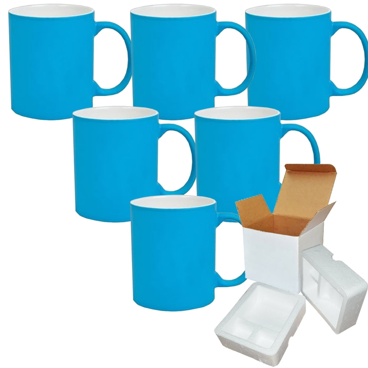 MUGSIE 6 PACK 11OZ BLUE Fluorescent / Neon Sublimation Mugs with Foam ...