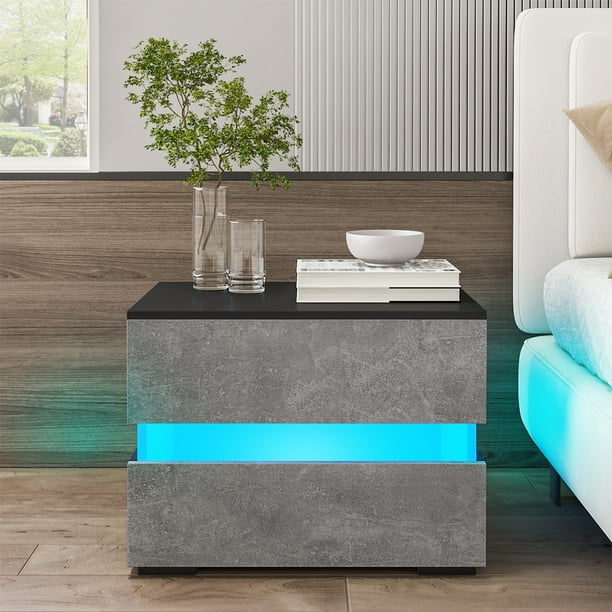 Hommpa RGB LED Bedside Table Modern Bedroom 2 Drawers Nightstand ...