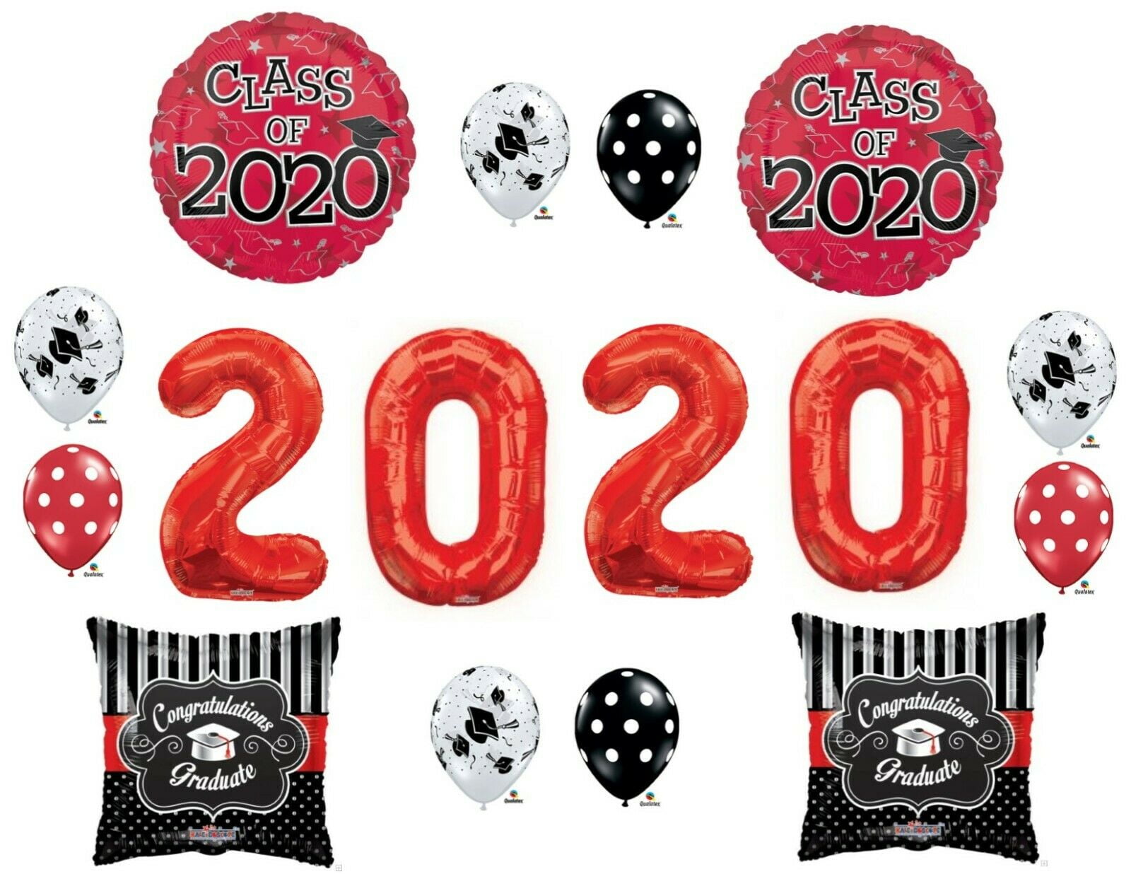 RED & BLACK CLASS OF 2020 Graduation Party Balloons Decoration Supplies ...