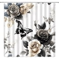 Boho Black and White Floral Shower Curtain Grey Rose Flower Butterfly ...