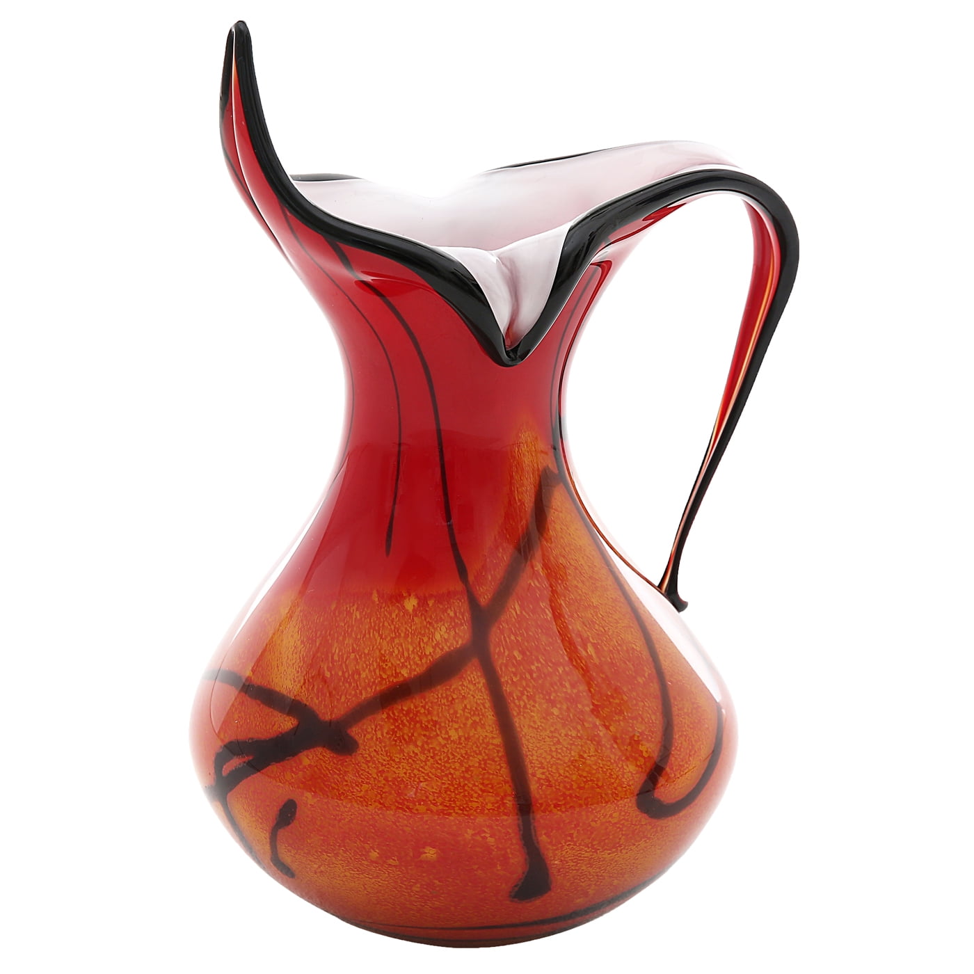 Hand Blown Red Abstract Art Glass Pitcher Vase 12.5" tall - Walmart.com