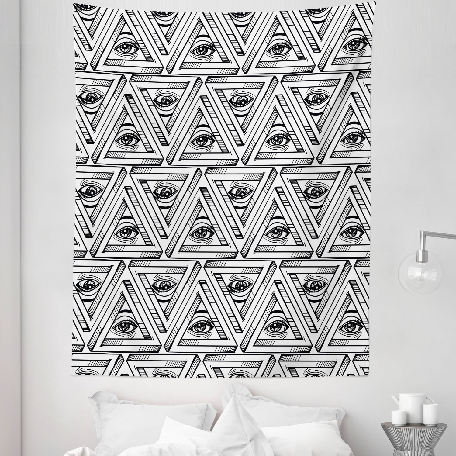 Eye Tapestry, All Seeing Eye Pattern in Pyramidal Shapes Occult Boho ...