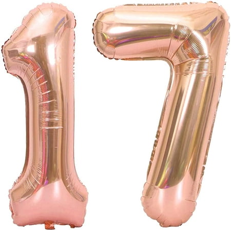 17 Numbers Balloon Rose Gold Giant Jumbo Number 17 or 71 Foil Mylar ...