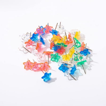 Tatum88 100 Pieces Mix Color Clear Star Pushpins Creative Star Shaped Push Pins Thumb Tacks ...