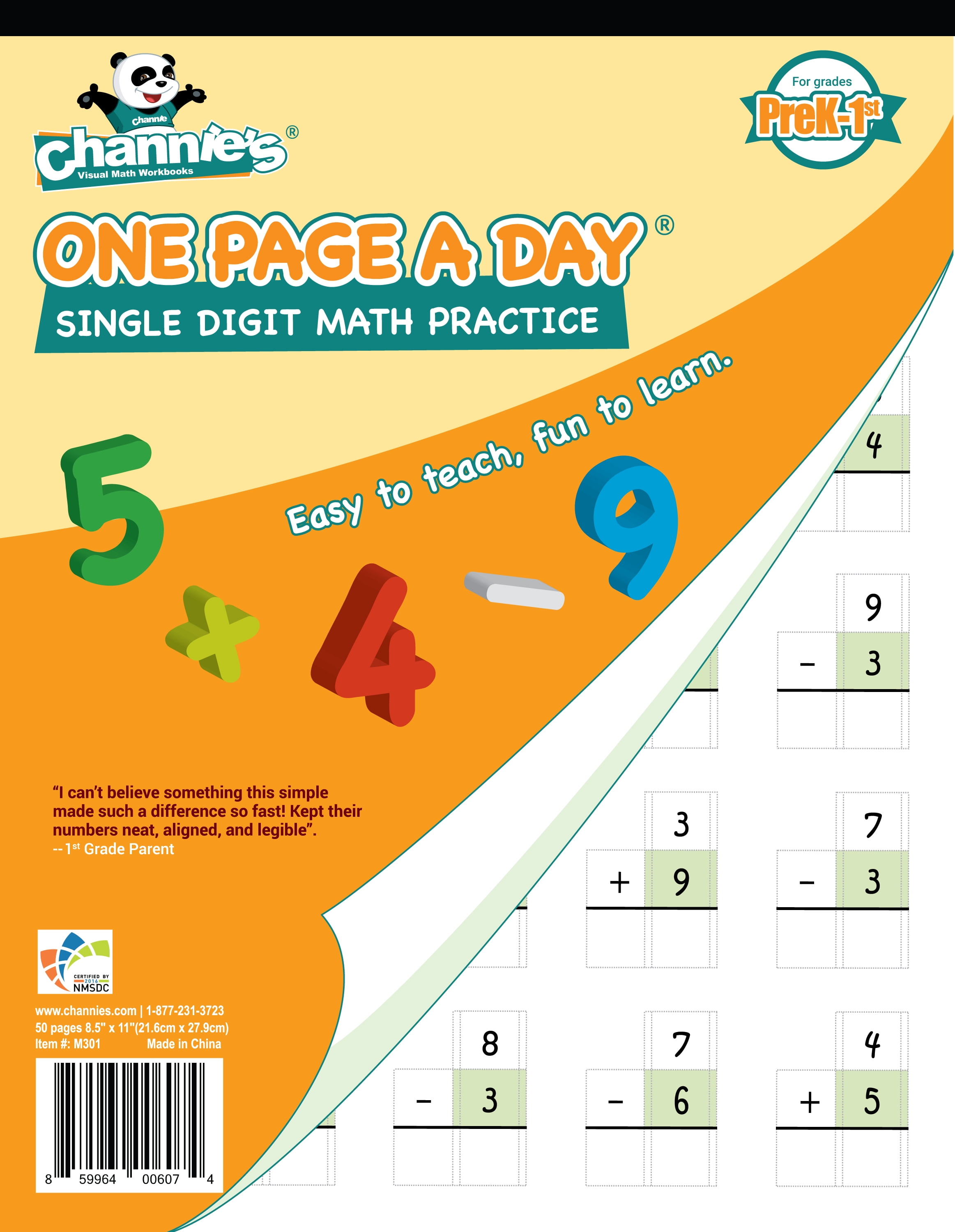 Channie's One Page A Day Single Digit Math Practice For PreK-1st ...
