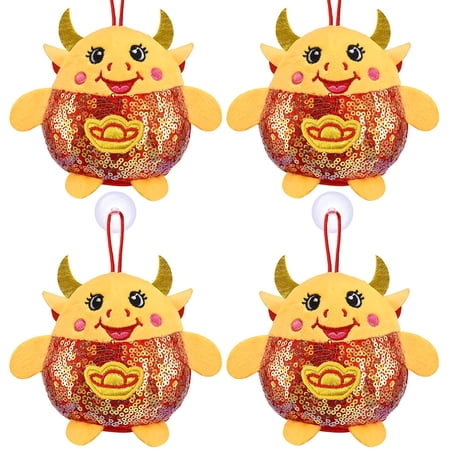 Fortunenine 4 Pieces Chinese New Year Ox Plush Toy Year of Ox with ...