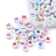 200Pcs 2 Style Opaque Acrylic Beads Flat Round with Letter Heart Mixed ...