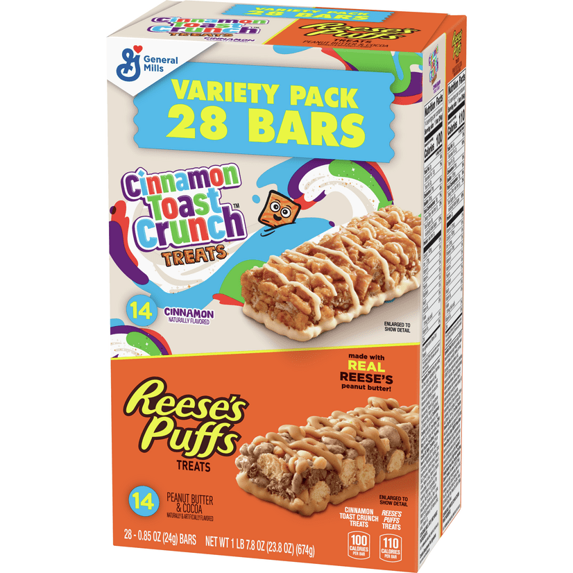 Reese's Puffs Cinnamon Toast Crunch Cereal Treat Bars Variety Pack, 28 ...
