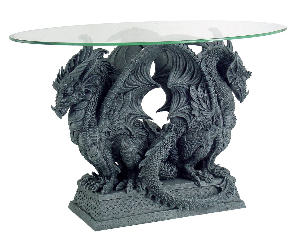 Pacific Giftware Medieval Double Dragons Sculptural Table Oval Glass ...