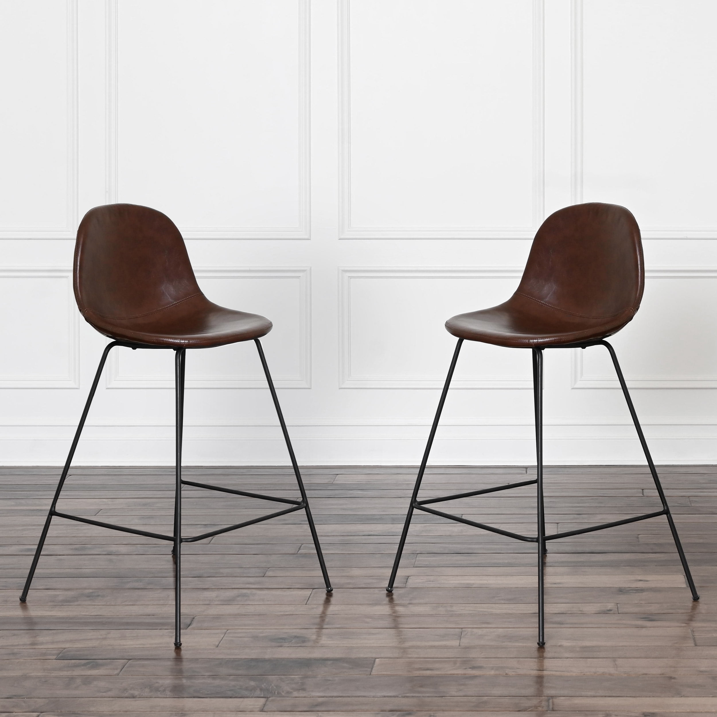 Devon & Claire Brady Faux Leather Bar Stool (Set of 2), Dark Brown ...