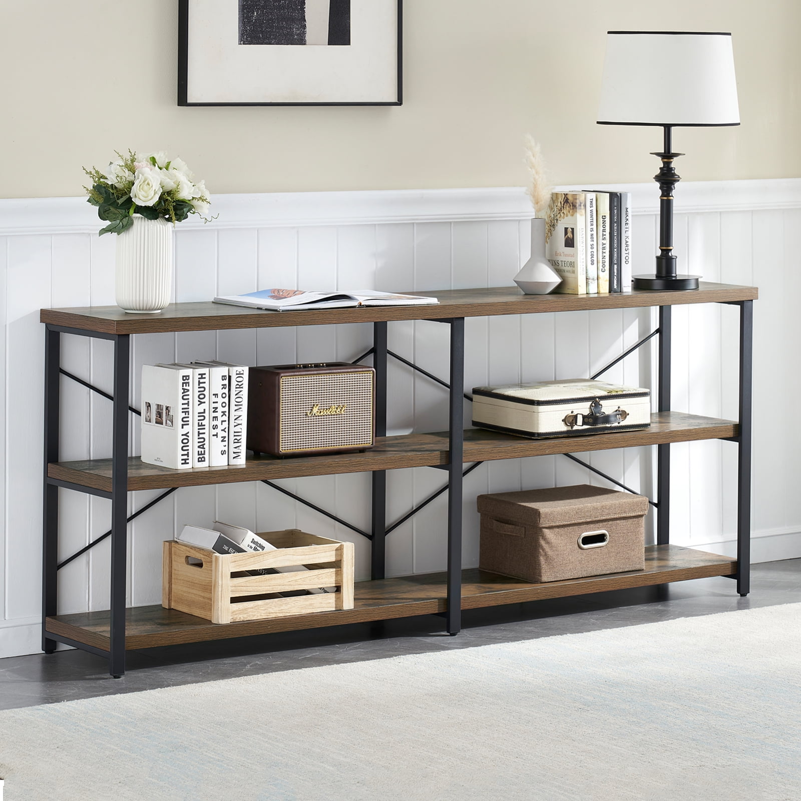 GRELO HOME 3-Tierconsole table,Wood sofa table with Open Shelves, 63 ...