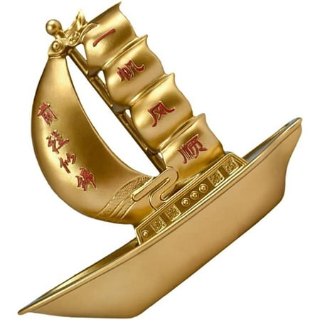 Sailing Ship Statue Feng Shui Decor Decorative Gold Wealth Sailing Boat ...