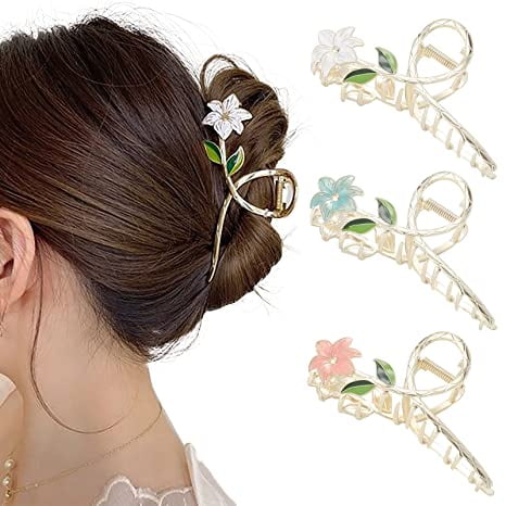 3 Pcs Flower Metal Hair Clips for Women Large Tulip Hair Claw Clips Non ...