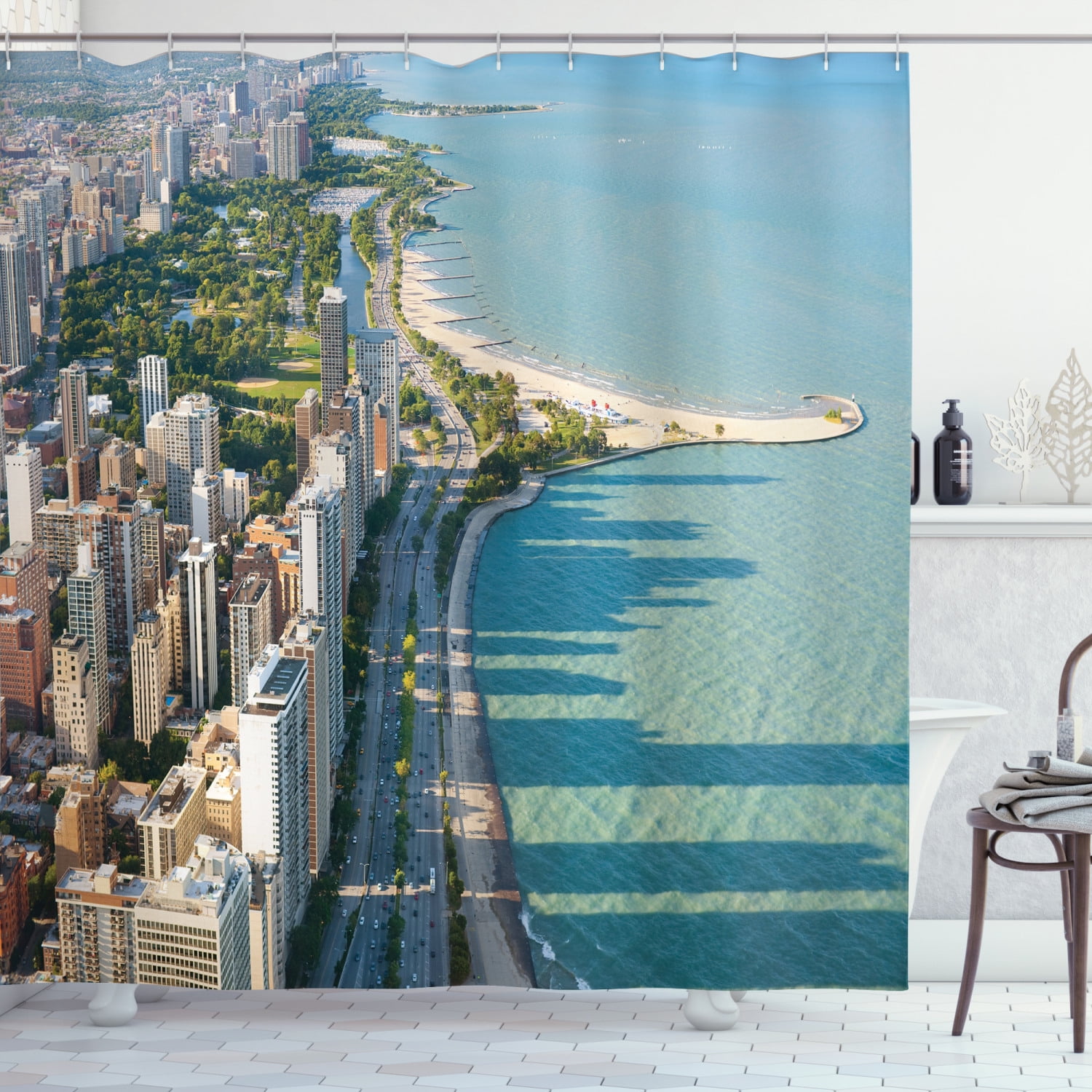 Illinois Shower Curtain, Aerial View of Chicago from Hancock Centre by ...