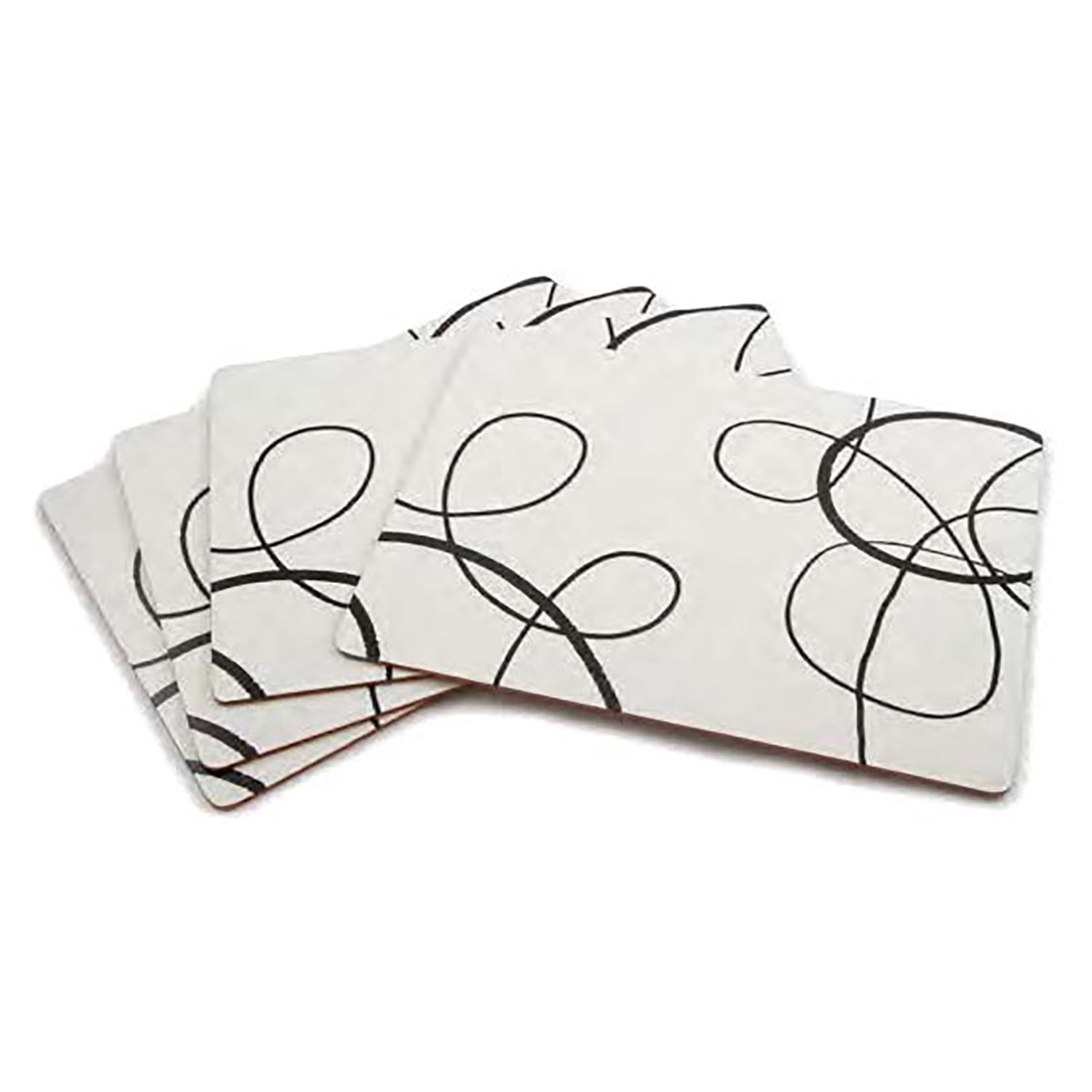 CounterArt "Black & White Scribble" Hardboard Tabletop Placemats 4-Pack ...