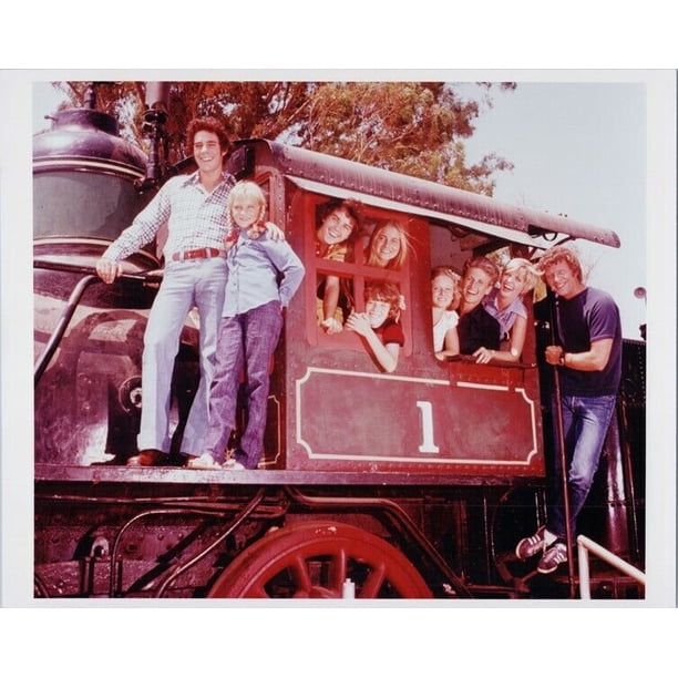 The Brady Bunch TV series Brady family pose on train in Griffith Park ...