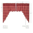 VHC Brands Plaid Country Kitchen Window Curtains-Braxton Red Scalloped ...