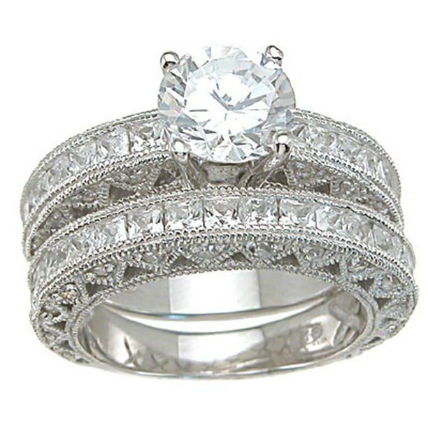 Iceposh - 925 Sterling Silver Princess Wedding Ring Set for Women ...