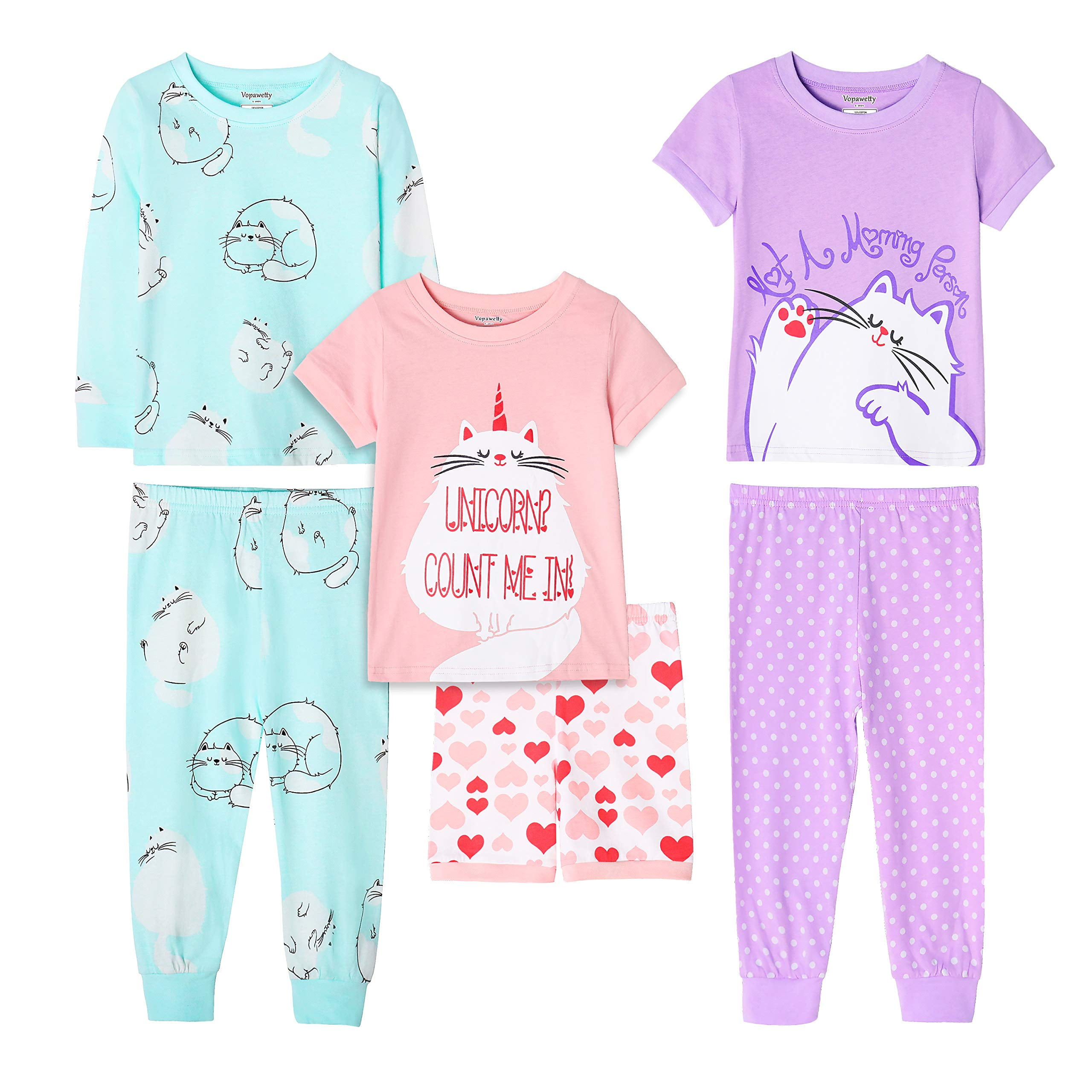 Girls' 6-Piece Snug-Fit Cotton Pajama Set Sleepwear (Cat, 6) - Walmart.com
