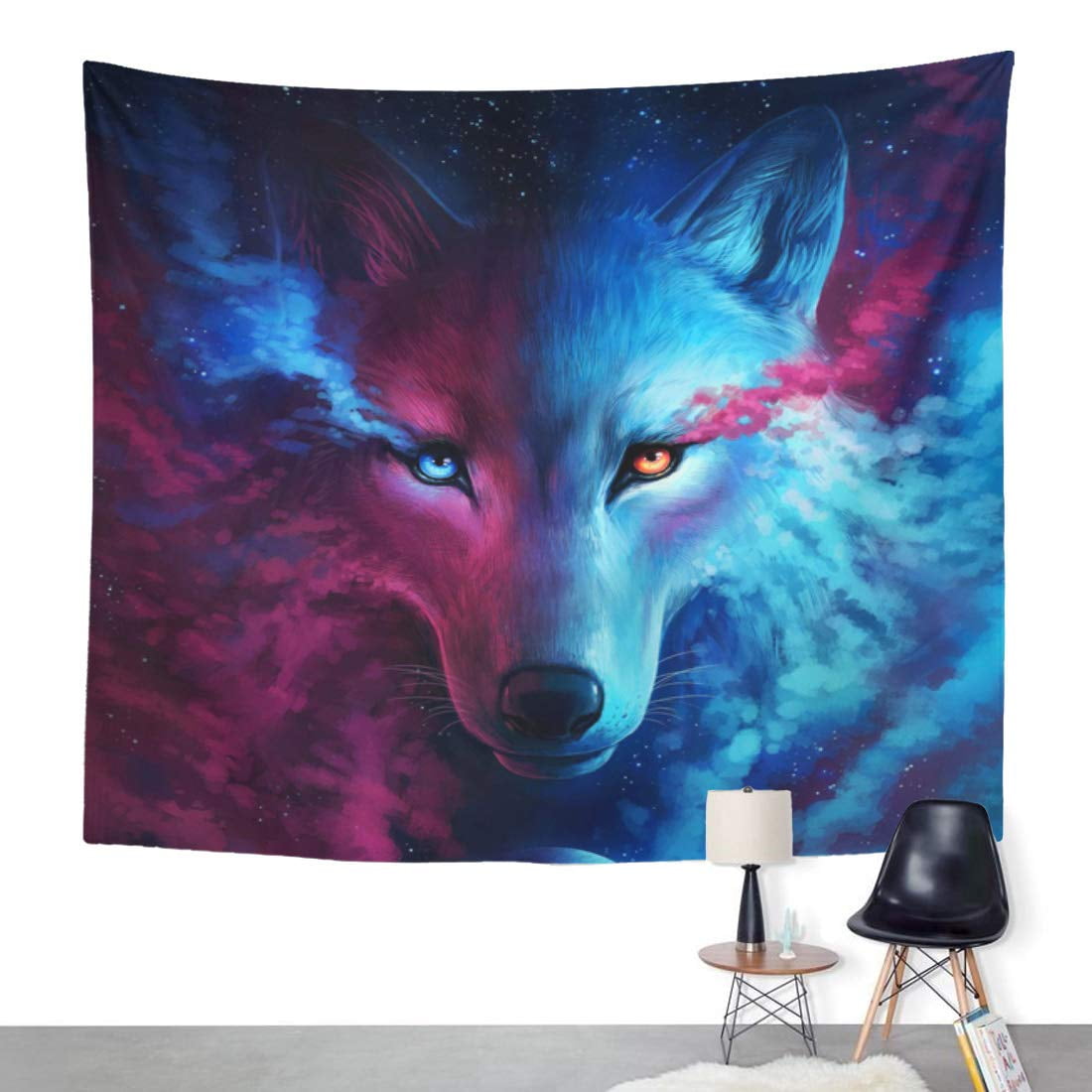 ZEALGNED Wolf Headboard Blue Wall Art Hanging Tapestry Home Decor for ...