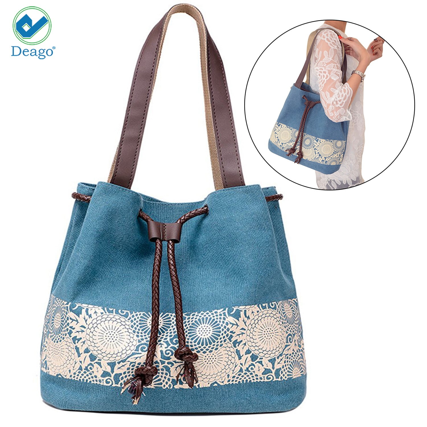 Deago Women's Casual Canvas Tote Bags Shoulder Handbag Travel Purses ...