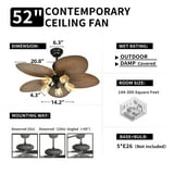 Dextrus 52Inch Tropical Ceiling Fans with Light and Remote, 5 Blades ...