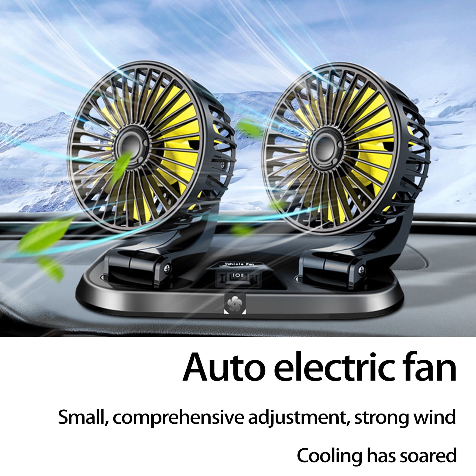 Hesroicy Car Fan 5/12/24V 2 Speeds Adjustable Cooling Dual Head Auto ...