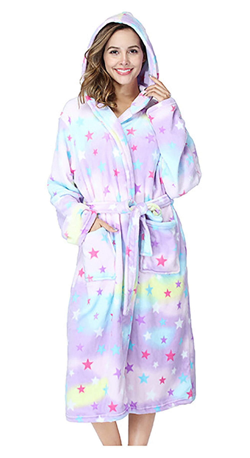 Fantaslook Womens Long Robes Plush Fleece Hooded Bathrobe with Pockets ...
