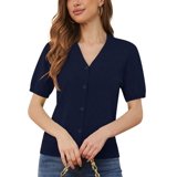 Uvplove Women's V Neck Crochet Knit Cardigan Short Sleeve Open Front ...