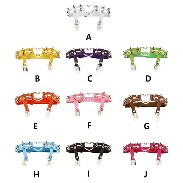 juguse 1x Women Leather Double Strap Heart Garter Elastic Rivet Stud ...