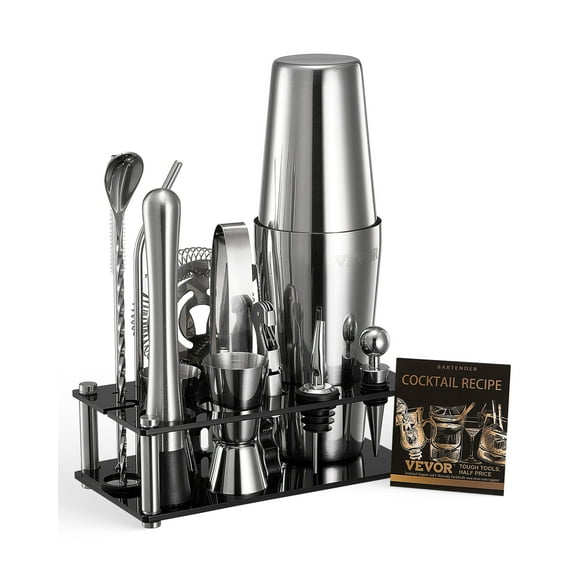14-Piece Stainless Steel Cocktail Shaker Set with Acrylic Stand ...