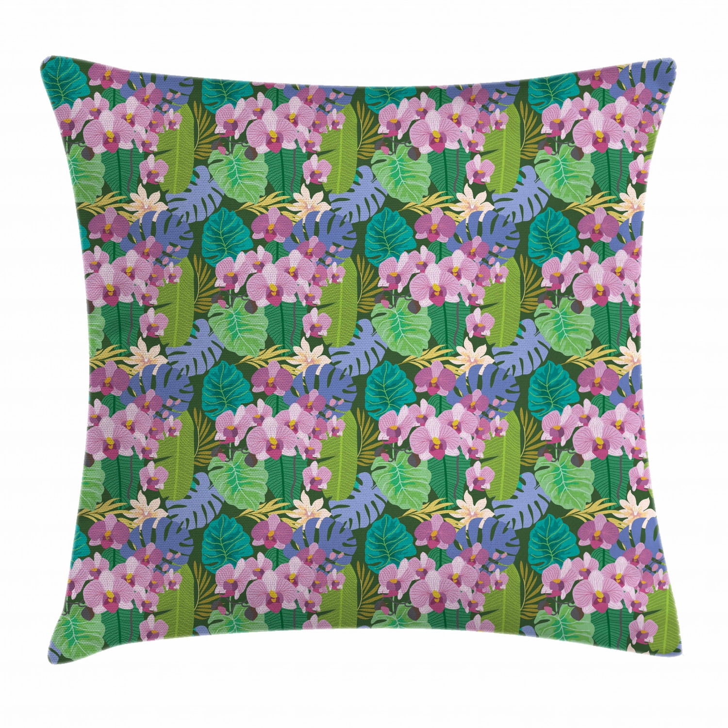 Orchids Throw Pillow Cushion Cover, Cattleya Exotic Flower Strelitzia ...