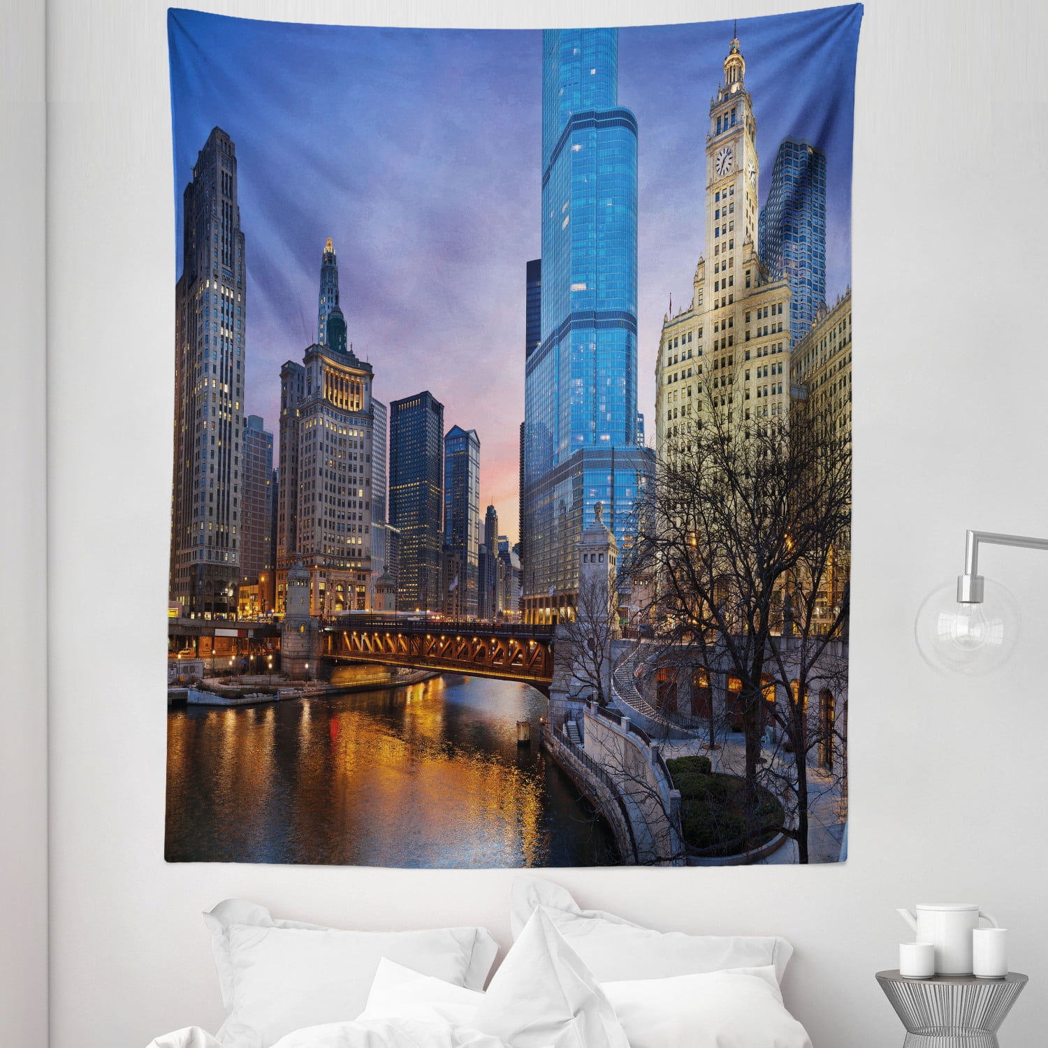Landscape Tapestry, Usa Chicago Cityscape with Rivers Bridge and ...