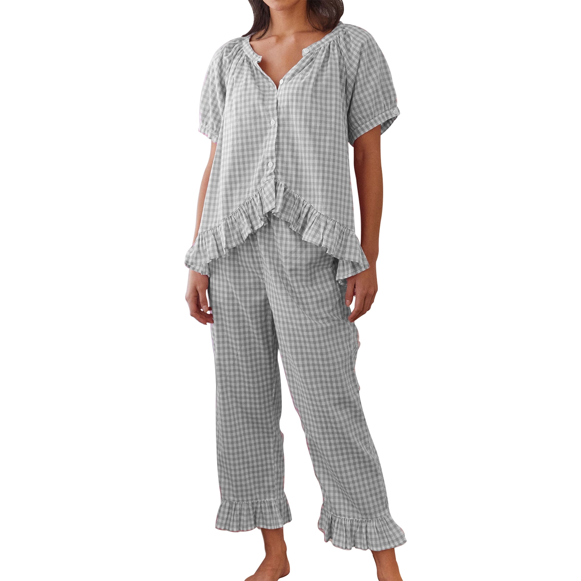 Click here for Gupgi Women Plaid Pajamas Set 2 Piece Sleepwear Lo... prices