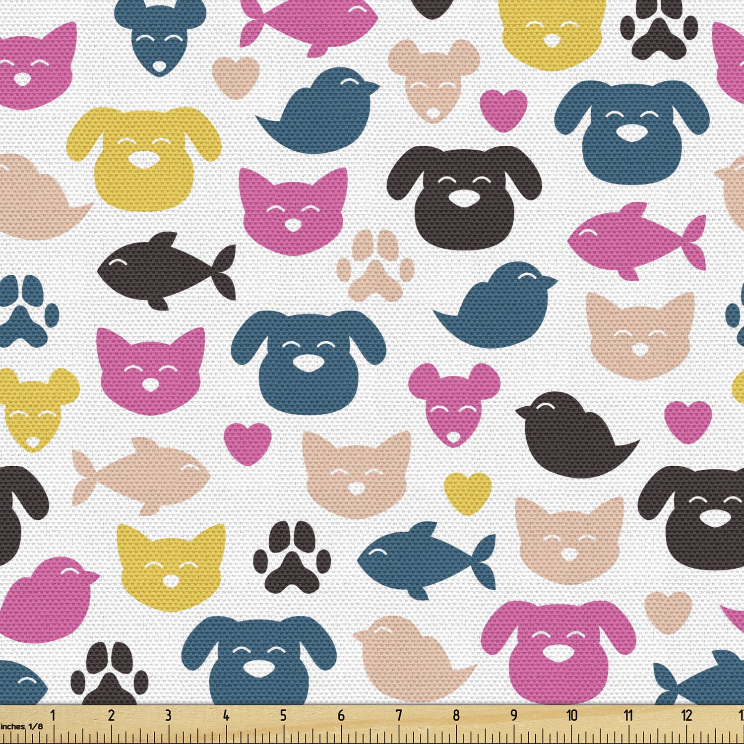 Animal Upholstery Fabric by the Yard, Cheerful Domestic Pets Colorful ...