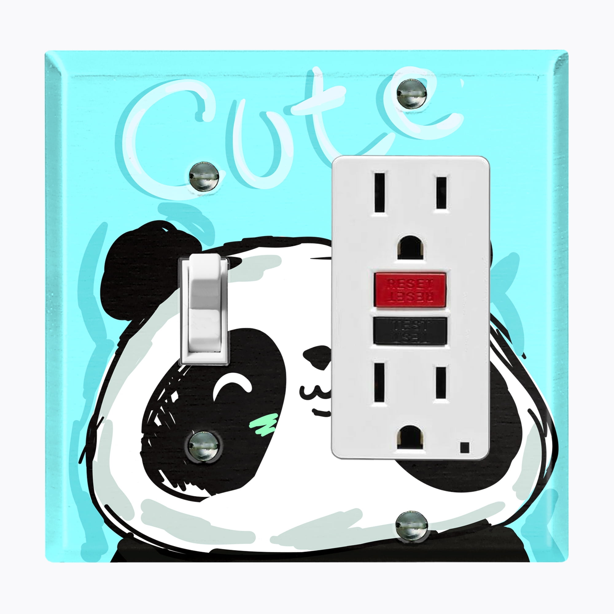 Metal Light Switch Plate Outlet Cover (Cute Panda Teal - Single Toggle ...