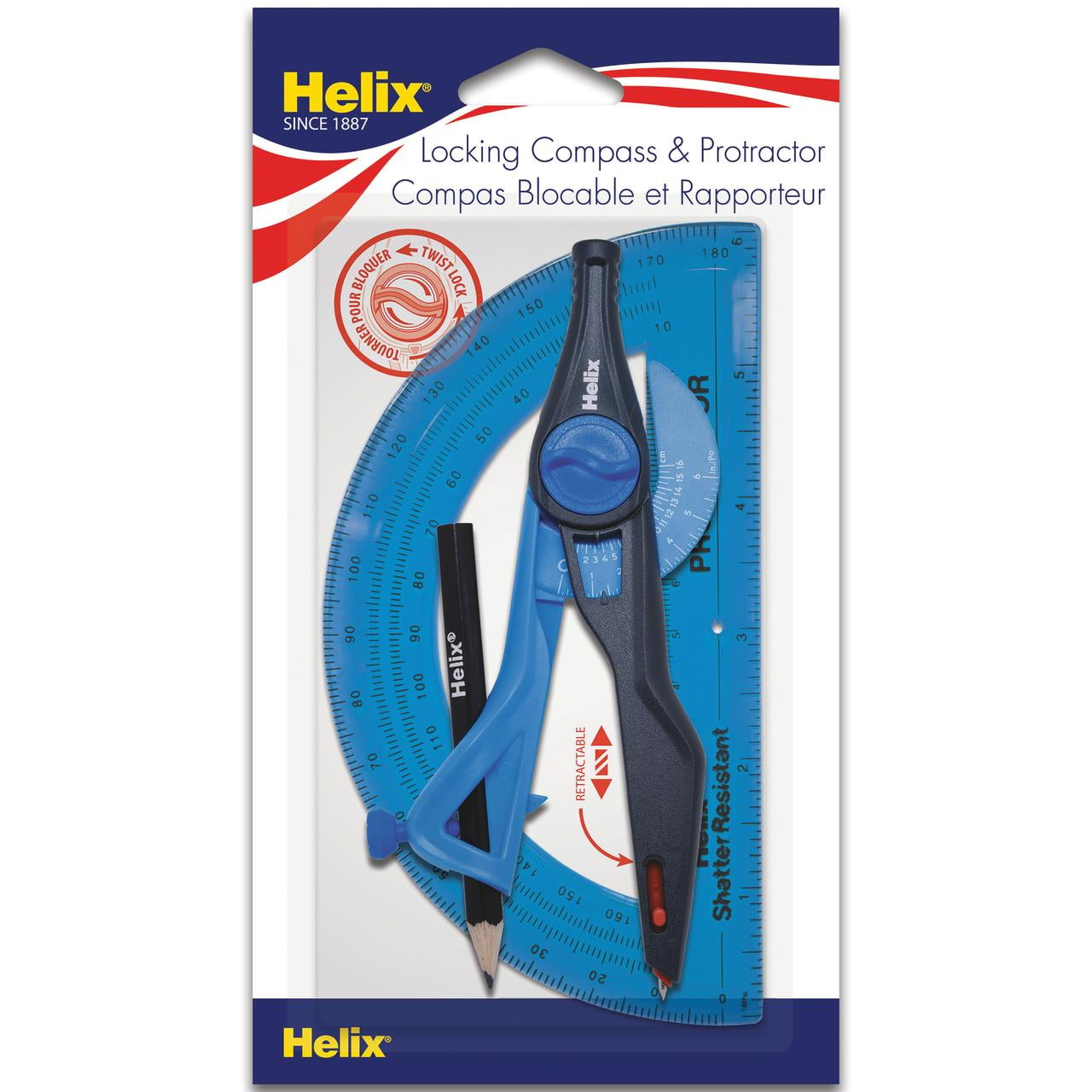 Helix Universal Locking Compass & Shatter-Resistant Protractor - 2 Pack ...