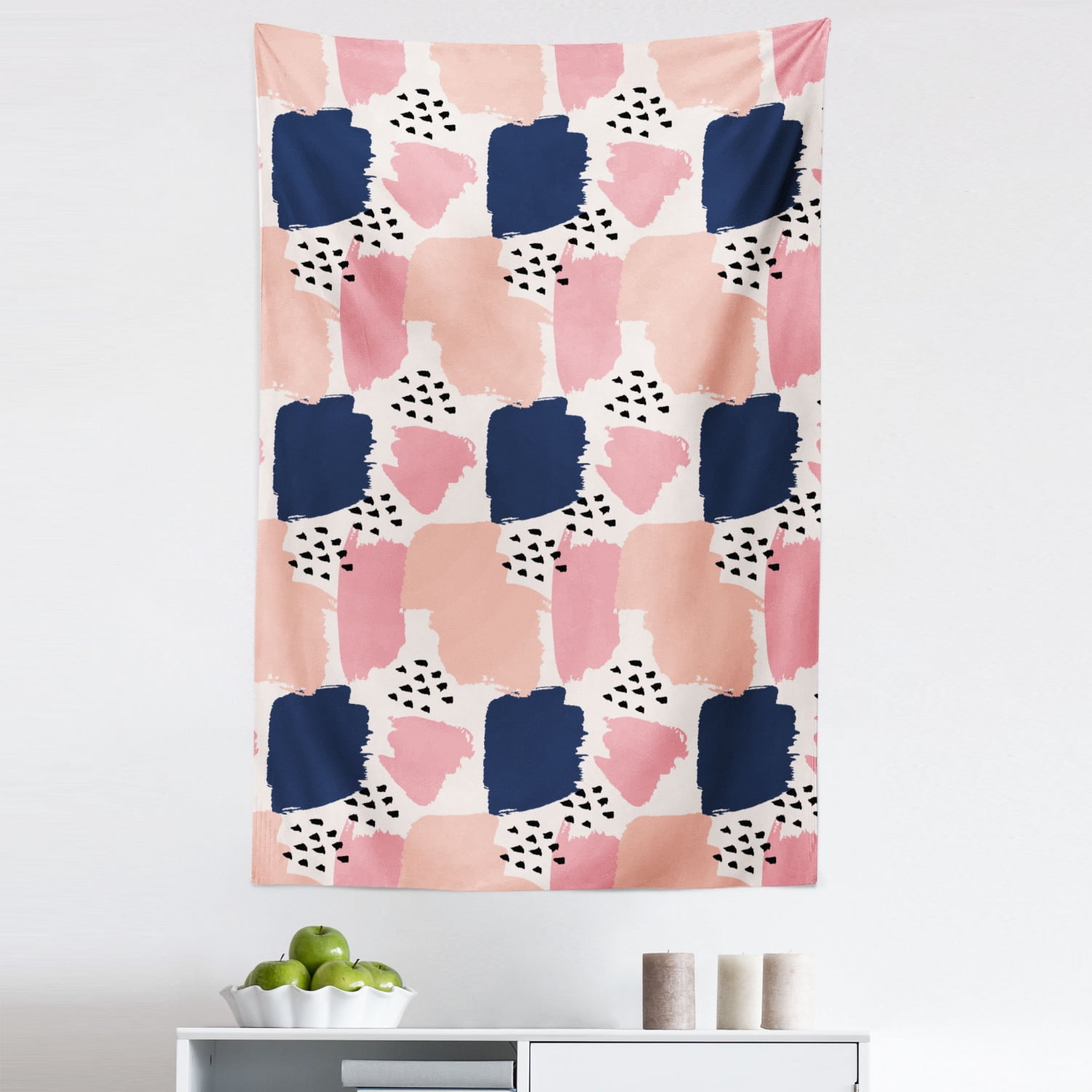 Navy and Blush Tapestry, Hand Painted Style Brushstrokes in Pastel ...