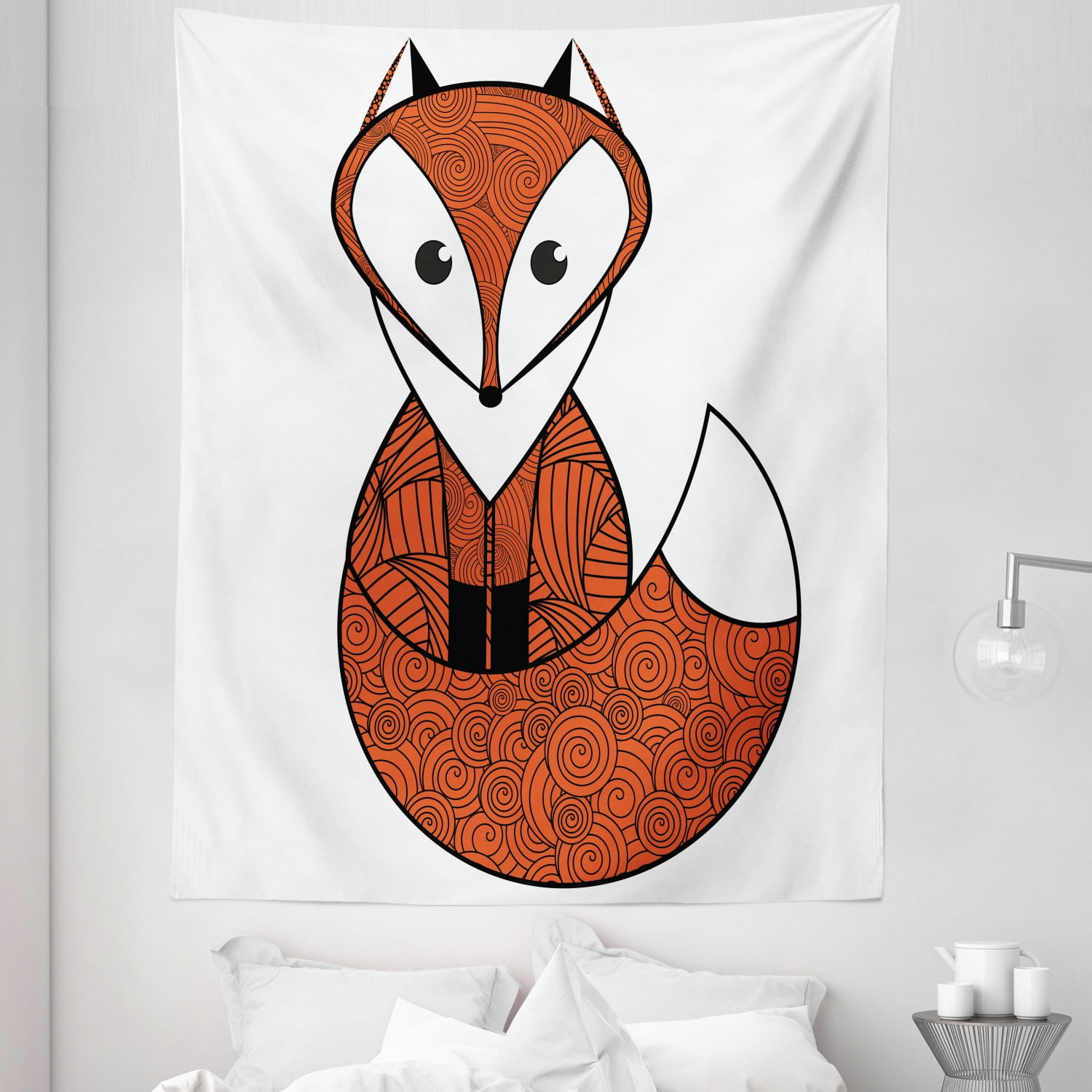 Fox Tapestry, Cartoon Young Animal Character Spiral Patterns Friendly ...