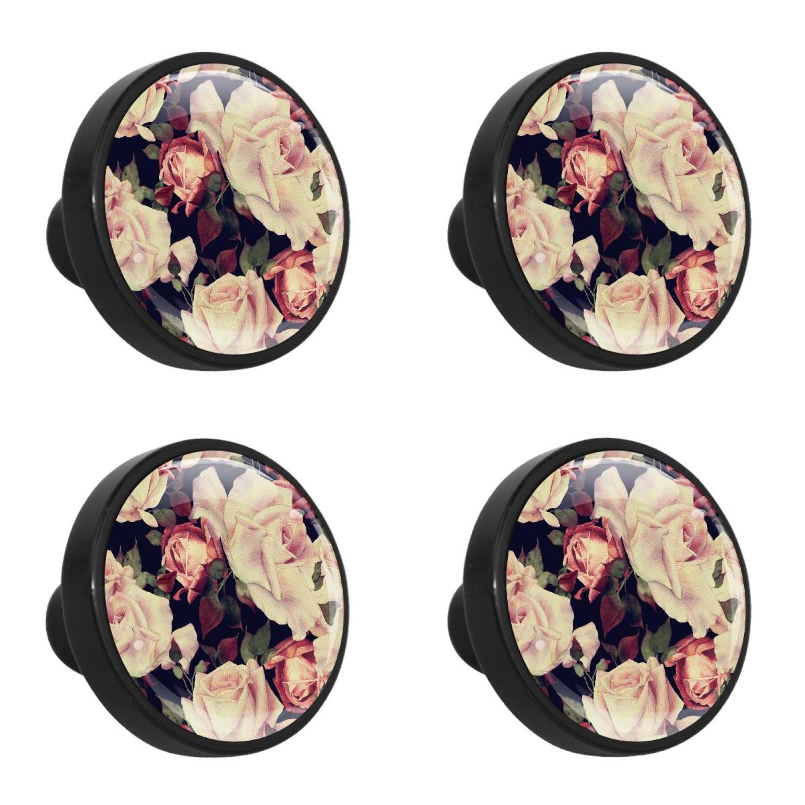 4 Pcs Pink Roses Watercolor Knobs for Kitchen Cabinet Cupboard Dresser ...