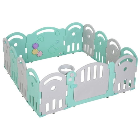 Qaba Baby Enclosure, 14 Panels Baby Playpen Children Play Yard, Green ...