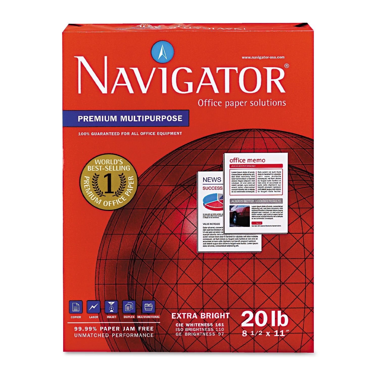 Navigator Premium Multipurpose Paper 97 Brightness 20lb 8-1/2x11 White ...