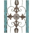 DecMode Teal Wood Arabesque Scroll Wall Decor with Metal Fleur De Lis ...