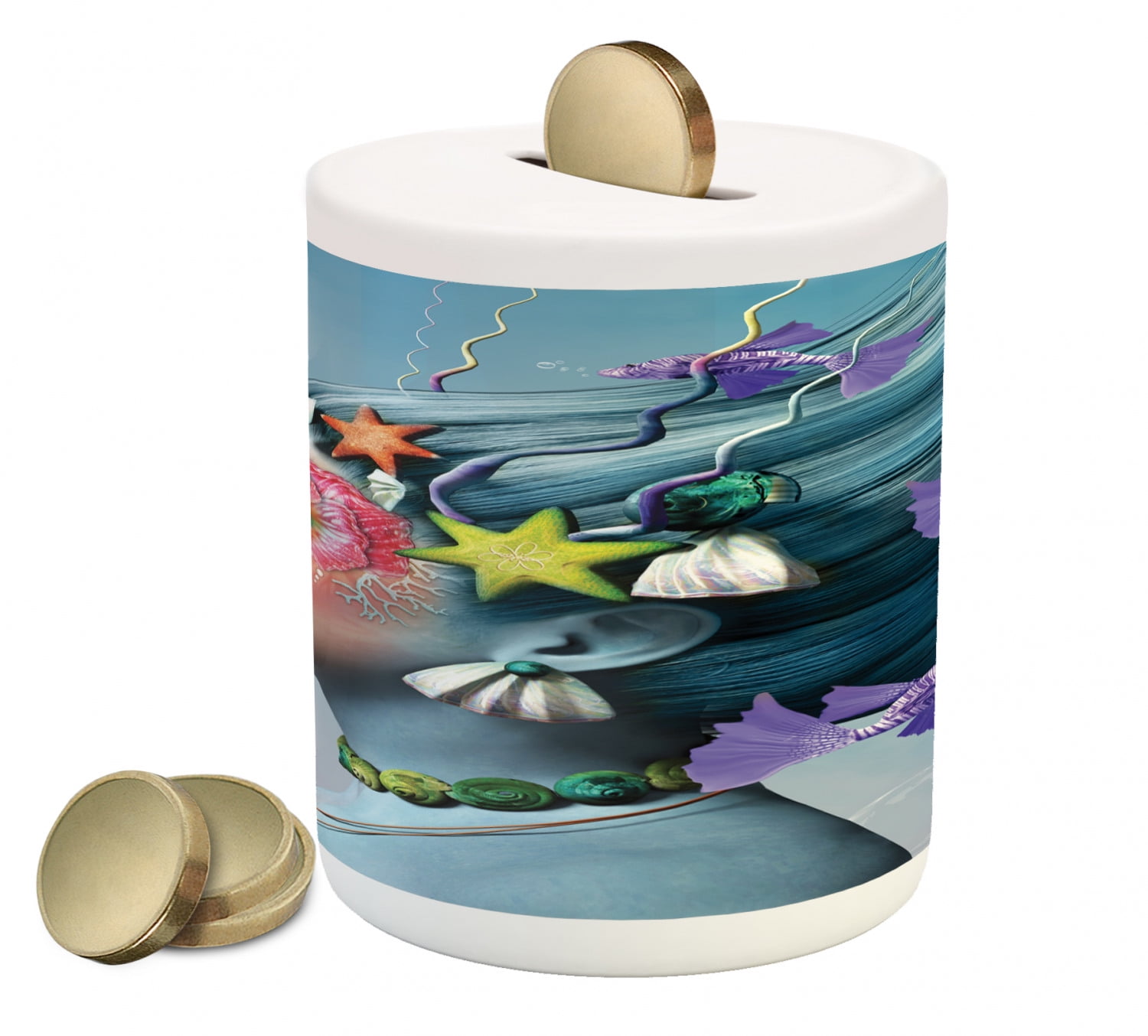 Mermaid Piggy Bank, Woman Underwater Themed Make up Hairstyle ...