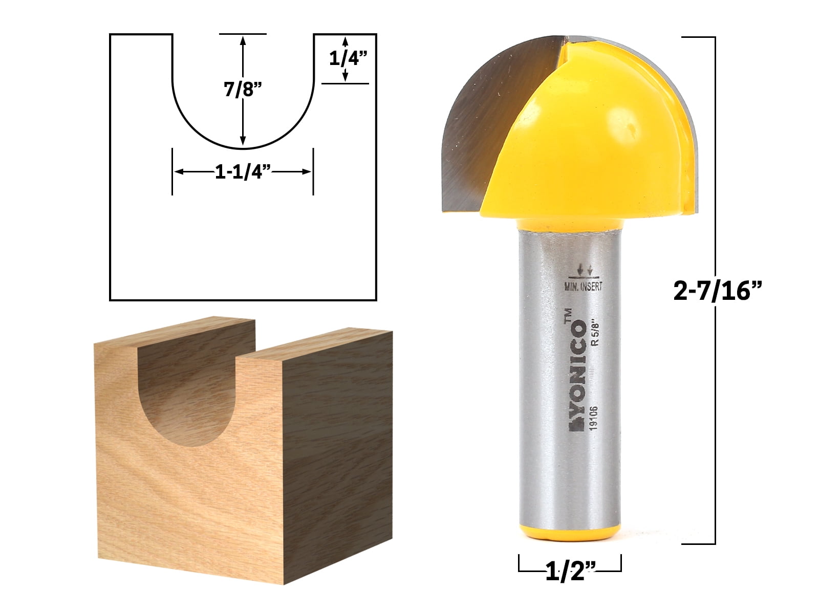 1-1/4" Diameter Core Box Router Bit - 1/2" Shank - Yonico 19106 ...