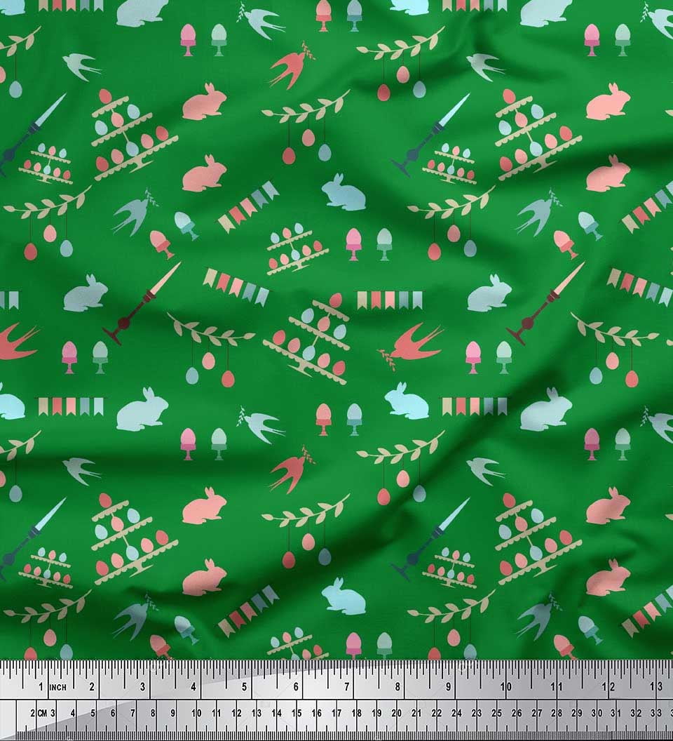 Soimoi Cotton Voile Fabric Celebration Flag,Rabbit & Egg Easter Print ...