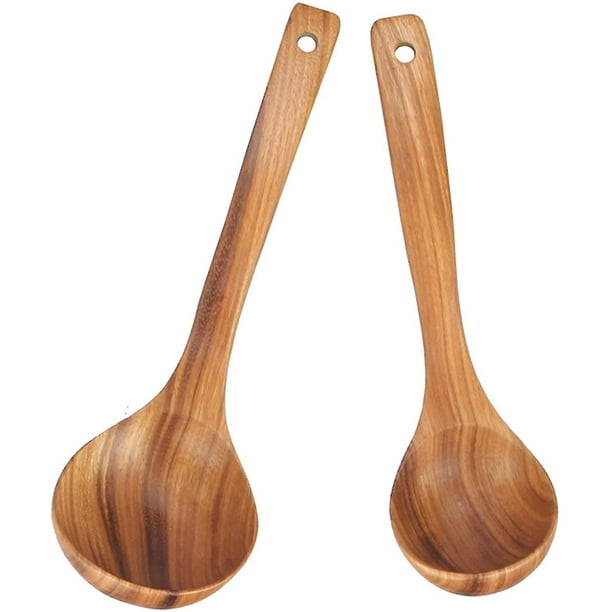 Set Of 2 Long Handled Spoon Wooden Soup Ladle Spoon Large Cooking Ladle ...