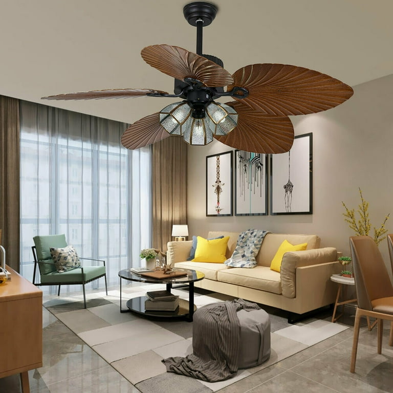 Palm Leaf Ceiling Fan With Light And Remote Control | Shelly Lighting